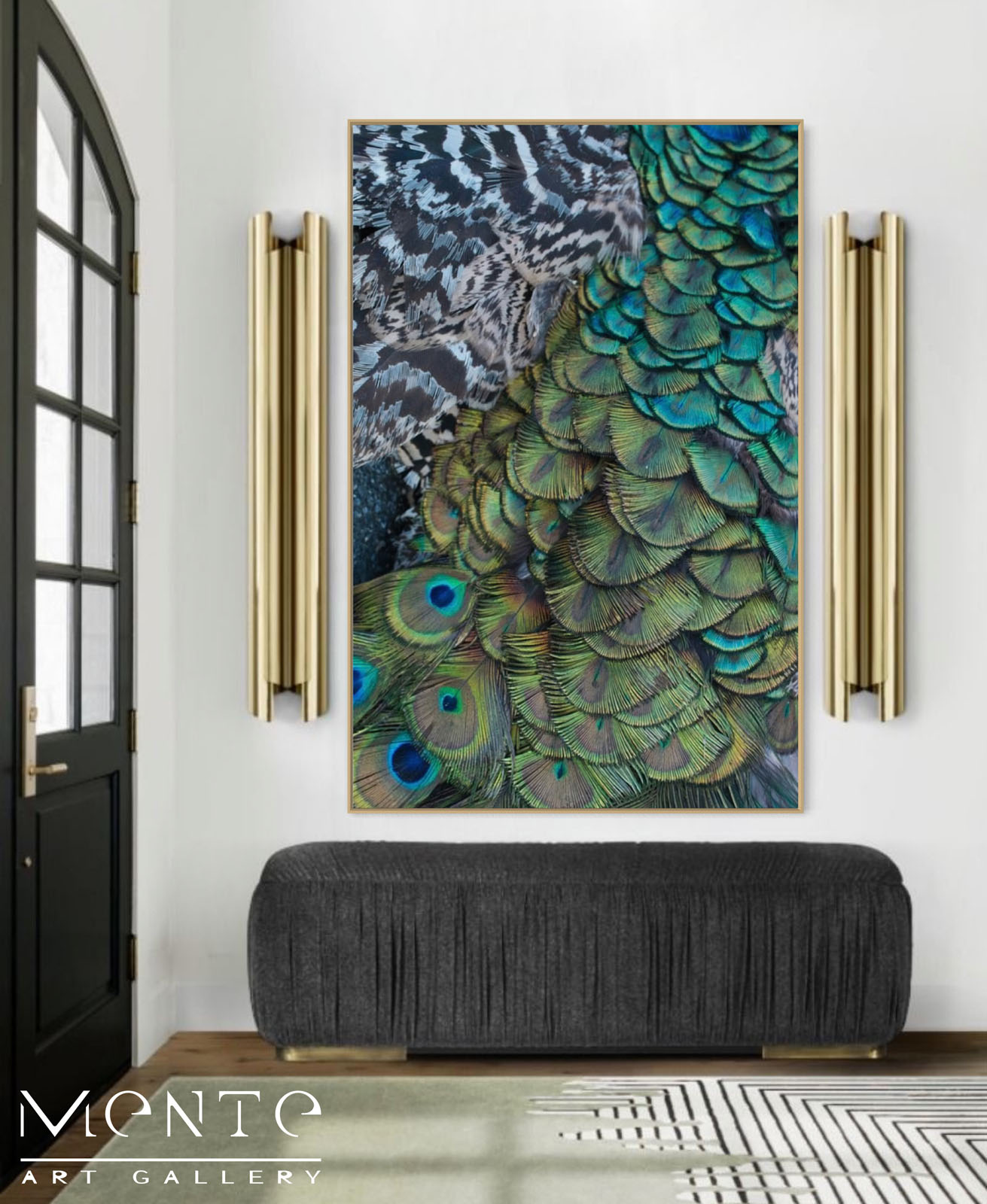 PEACE Peacock Feather Painting – Handmade Iridescent Art | Mente Art Gallery